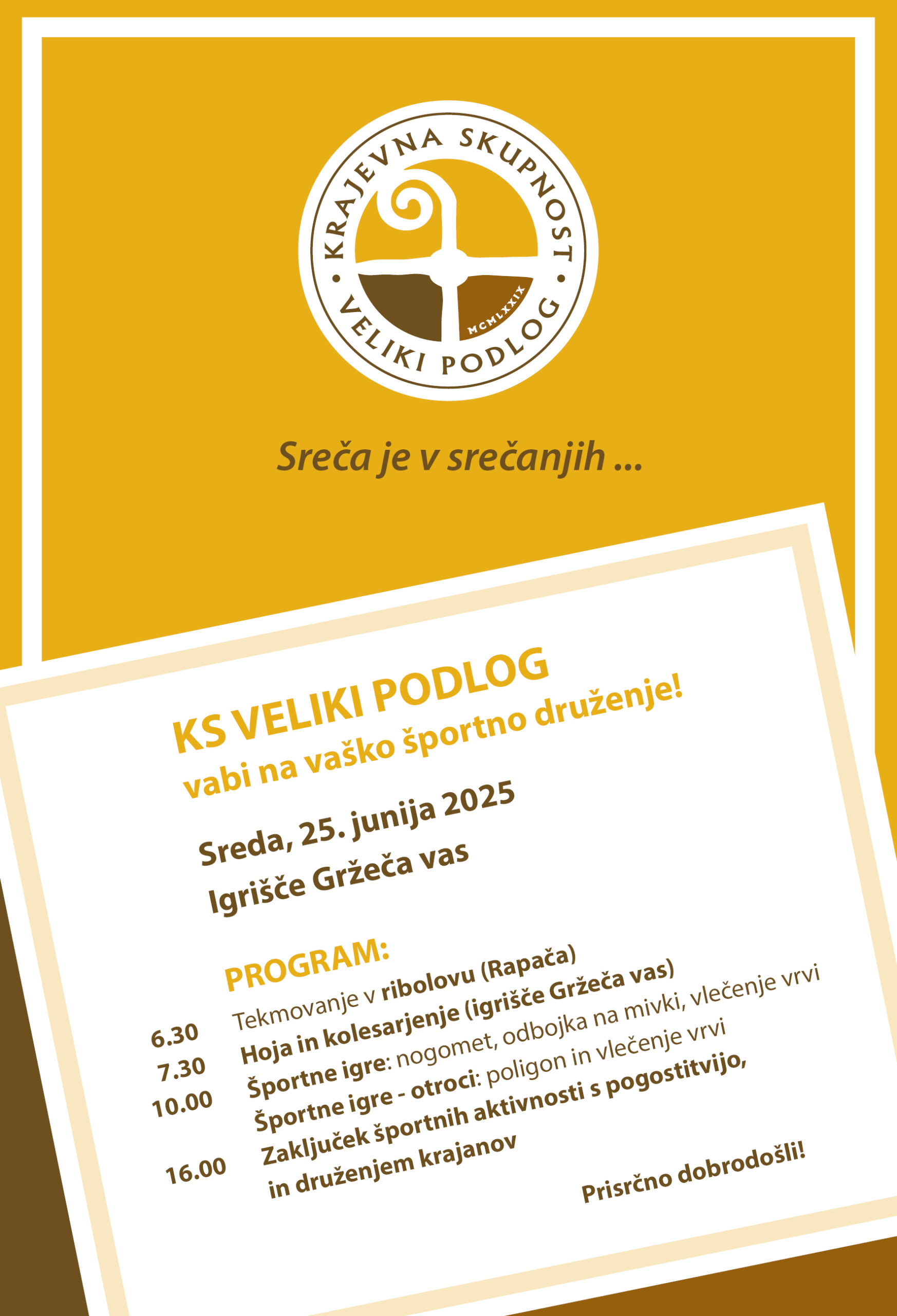 Vabilo na vaško športno druženje - KS Veliki Podlog